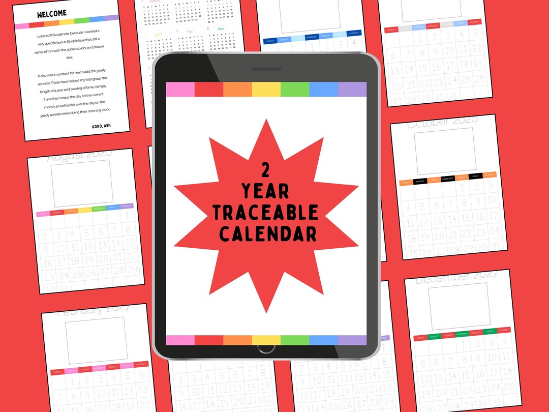 2025 2026 2027 Calendar Printable Traceable , Kids Calendar 2025 ...