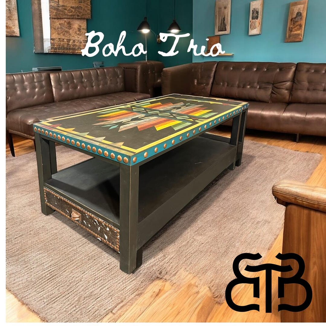 Handcrafted Coffee Table Living Room Tribal Pattern Santa Fe Style ...