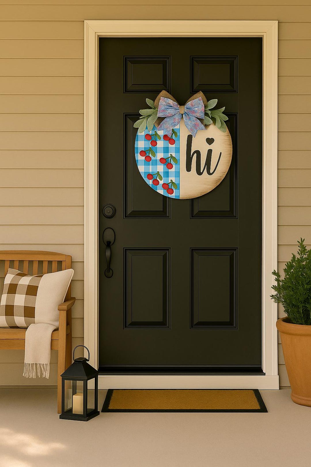 Rustic Cherry 'hi' Door Hanger: Farmhouse Wood Welcome Sign - Etsy