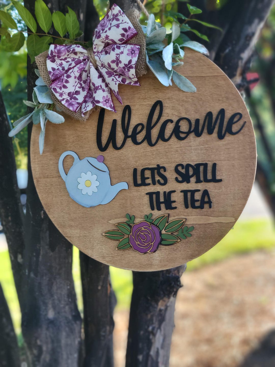 Welcome Let's Spill the Tea Door Hanger: Rustic Farmhouse Teapot Sign ...