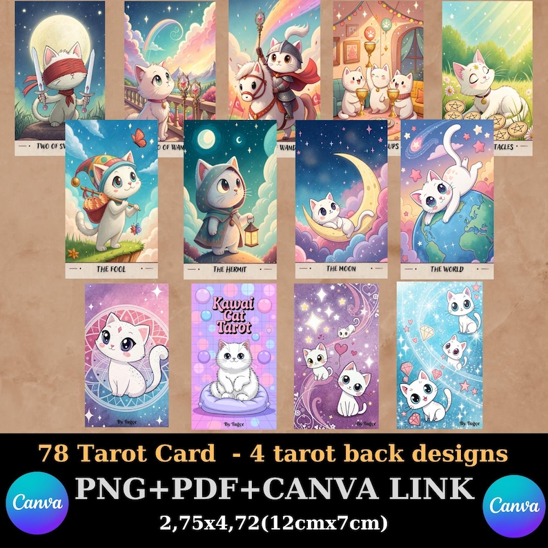 Kawaii Cat Tarot Deck, Tarot Cards, Printable Tarot Deck Design, Unique ...