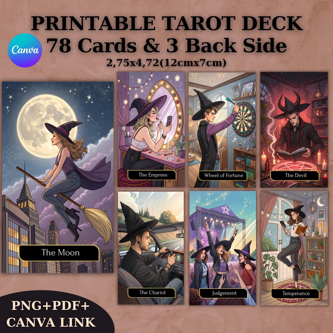 78 Cards Tarot Deck, Tarot Cards, Printable Tarot Deck Design, Unique ...