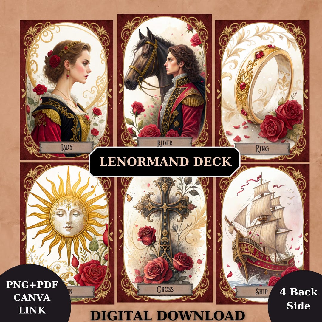 Lenormand Printable Tarot Cards Deck, Unique Tarot Deck, Digital ...
