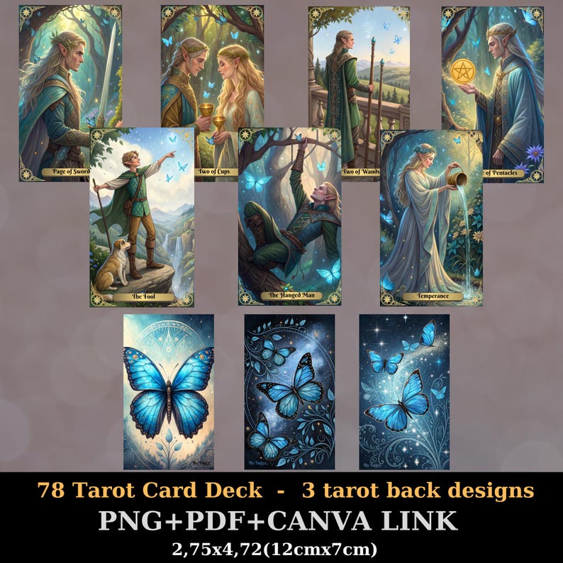 78 Tarot Deck, Printable Elven Tarot Cards Deck Design, Unique Tarot ...