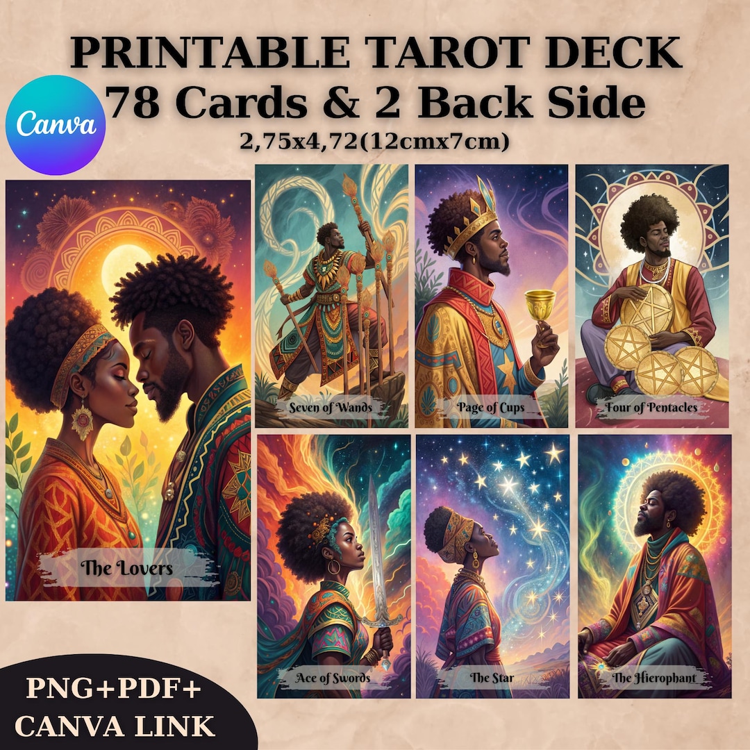 78 Cards Afro Tarot Deck, Printable Tarot Deck,digital Cards Deck ...