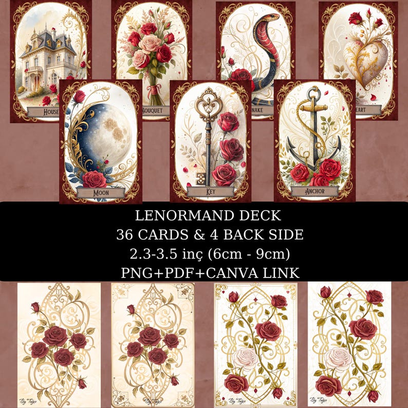 Lenormand Printable Tarot Cards Deck, Unique Tarot Deck, Digital ...