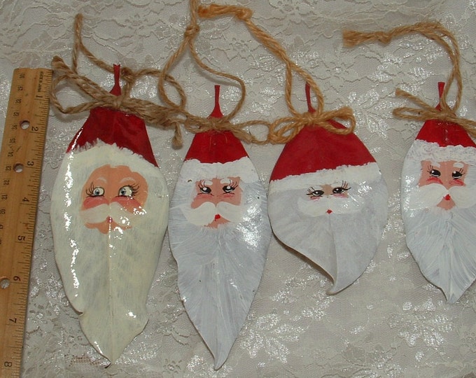 4 Hand Painted Magnolia Leaves Christmas Santa Clause Hanging Ornaments ...