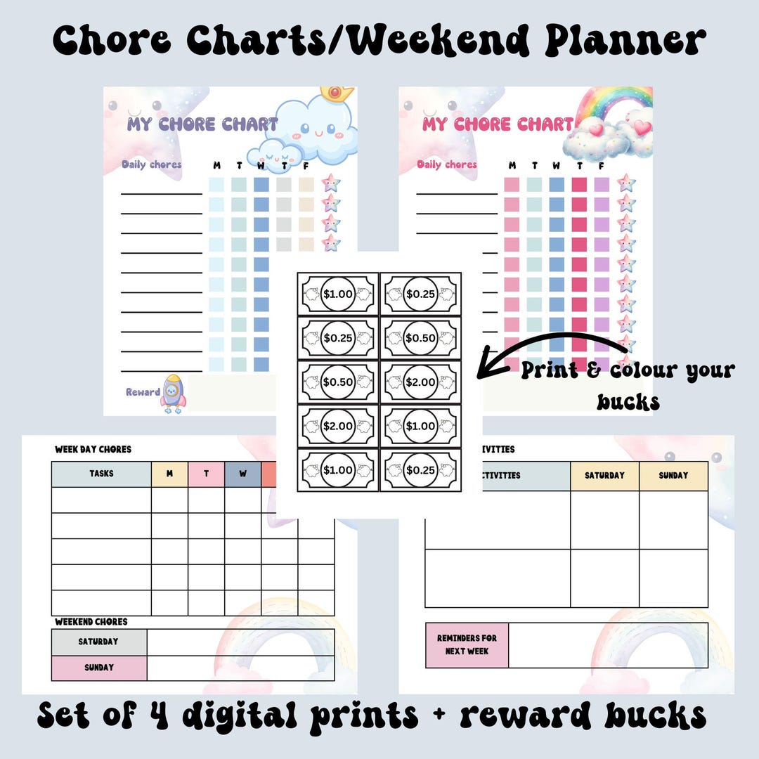 Reward Money Chart / Weekly Chore Chart / Weekend Activities Chart ...