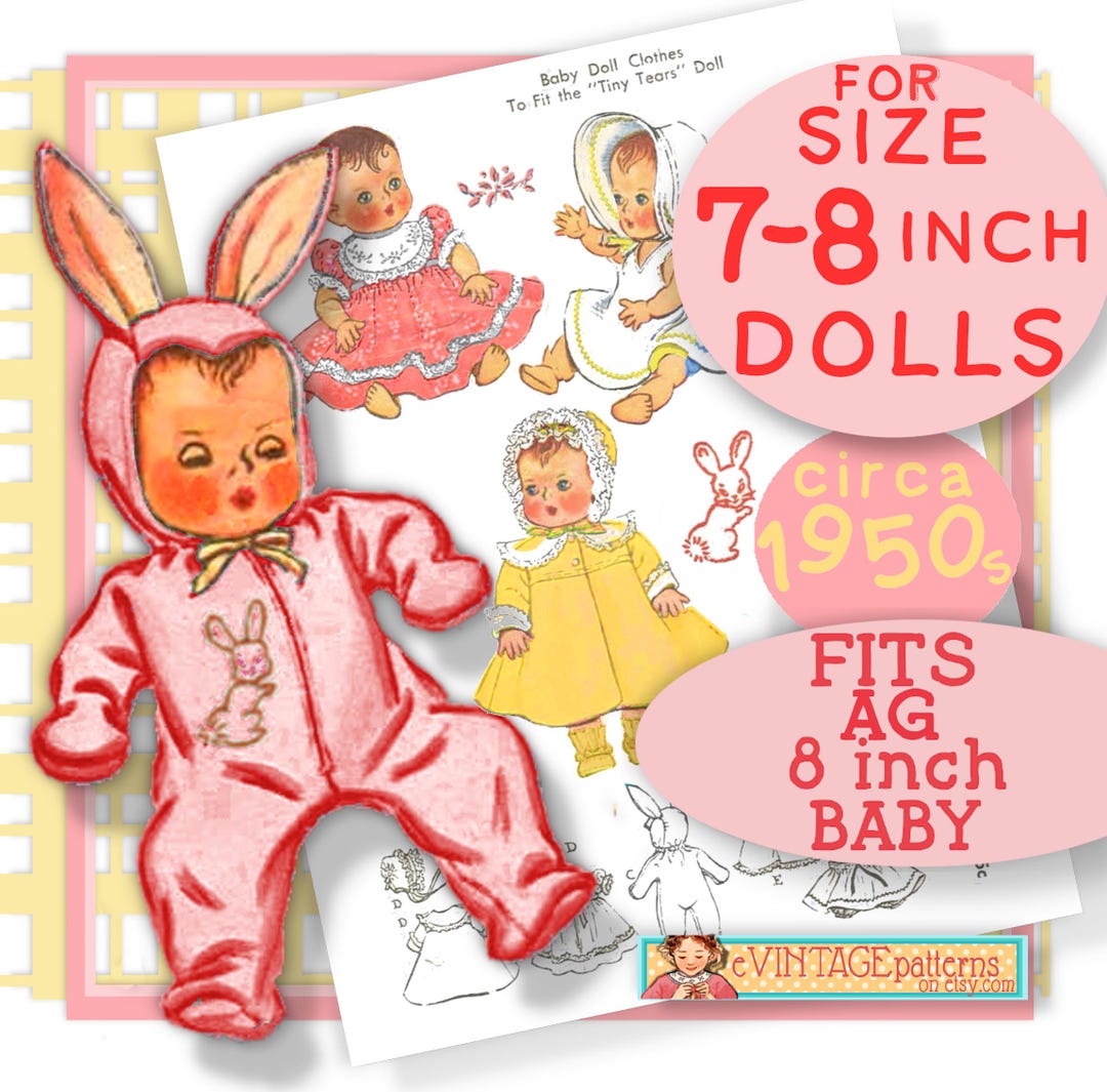 7-8 Inch OOAK BABY 6 Pc Wardrobe Doll Clothes Vintage E Pattern Pdf ...