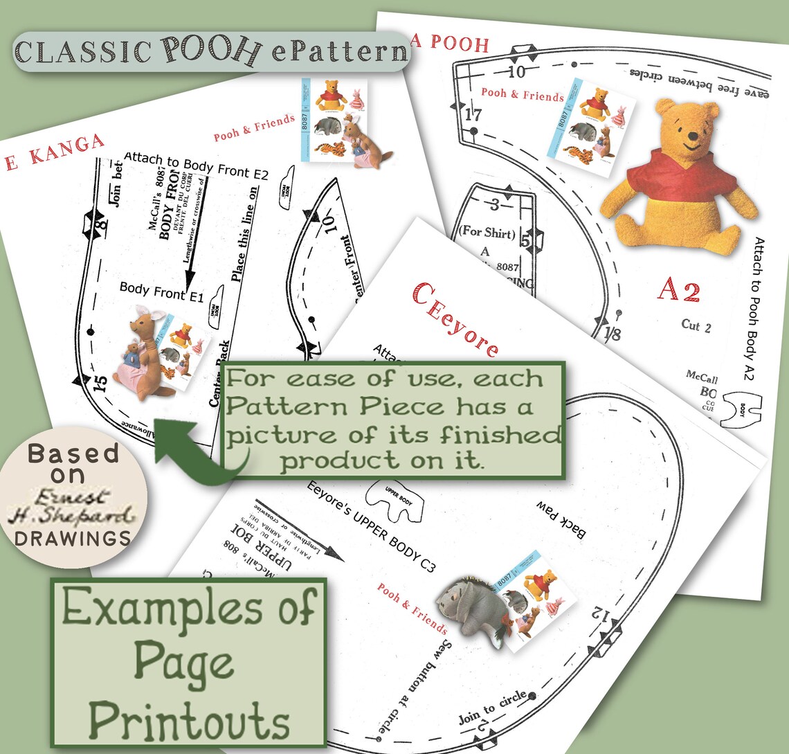 WINNIE the POOH Vintage PDF Pattern Sew Make Stuff Pooh Tigger Roo ...