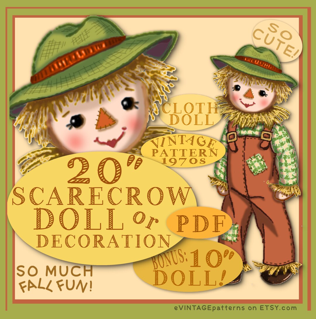 SCARECROW Pdf Doll Pattern so Cute Vintage 1970 FALL 20" & 10" Doll ...