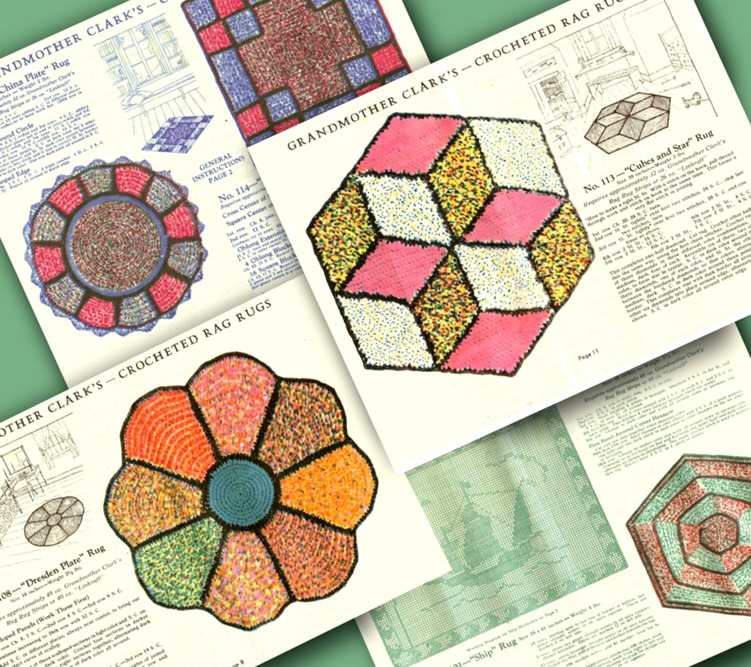 CROCHET RAG RUGS like Grandma Rug Pattern Crocheted Wool Yarn | Etsy