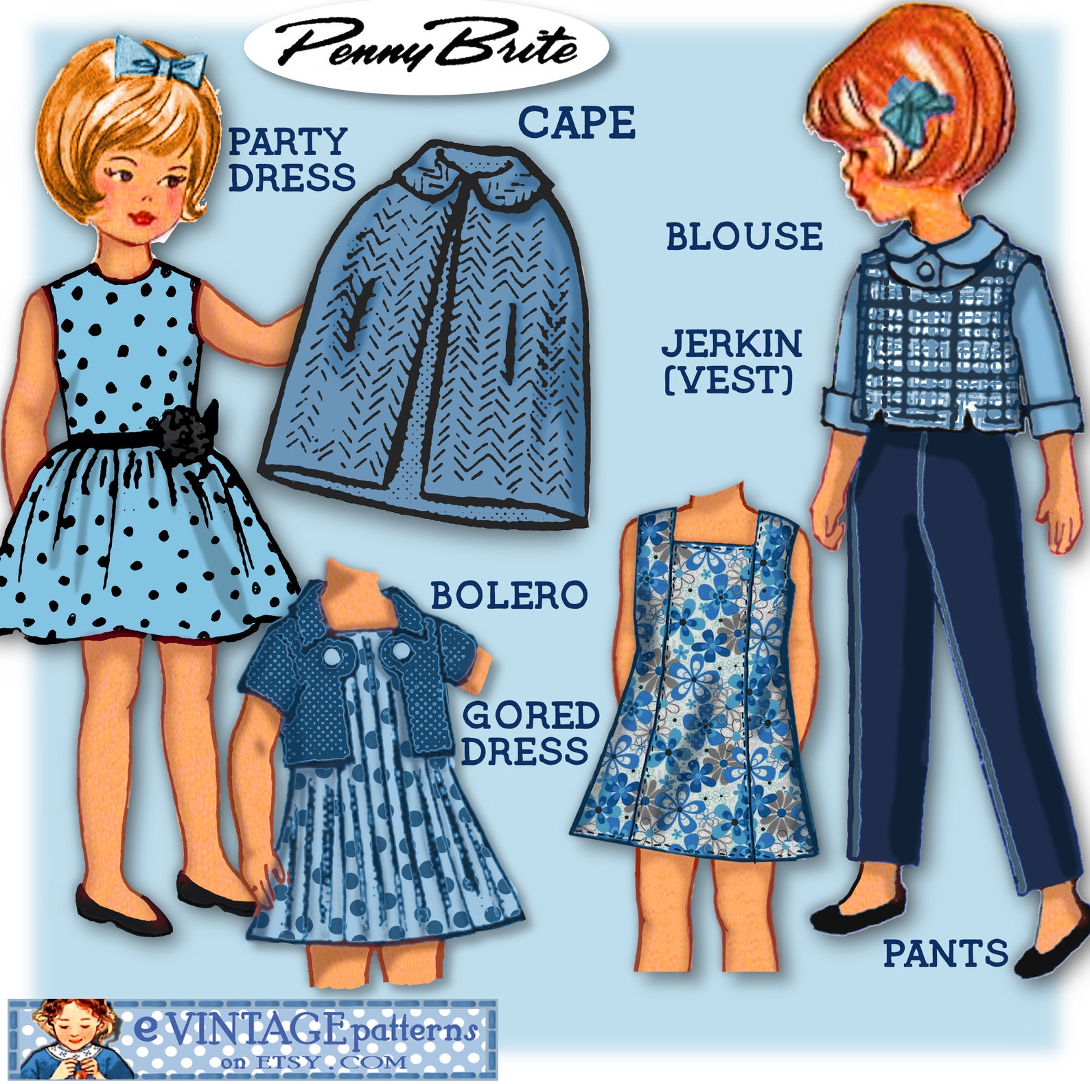 8" Doll Clothing Epattern Penny Brite Vintage 1960s Fits TEN PING Dolls ...