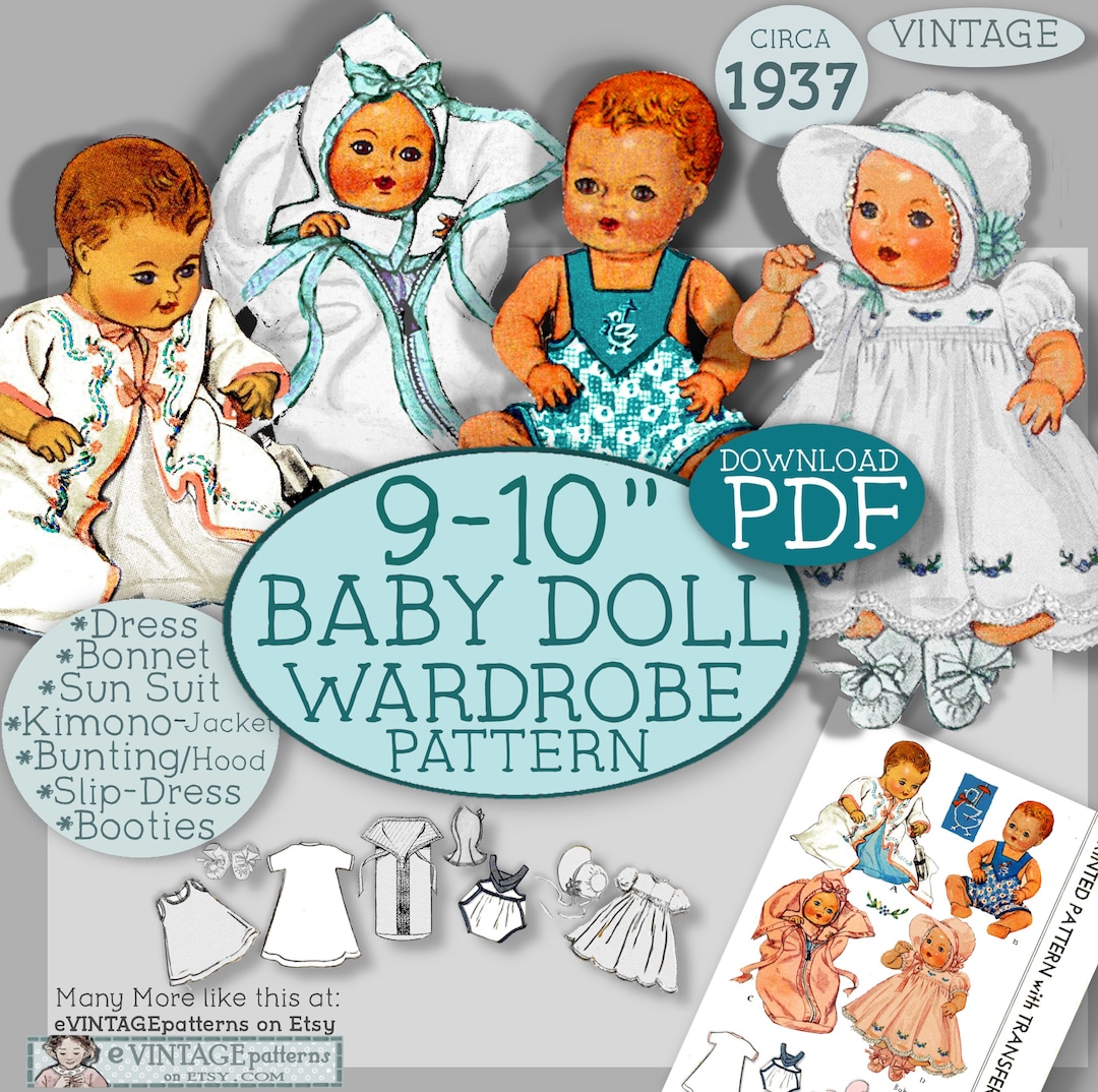 9-10 Inch Baby Doll 8pc Wardrobe Doll Clothes Vintage Pattern Dress ...