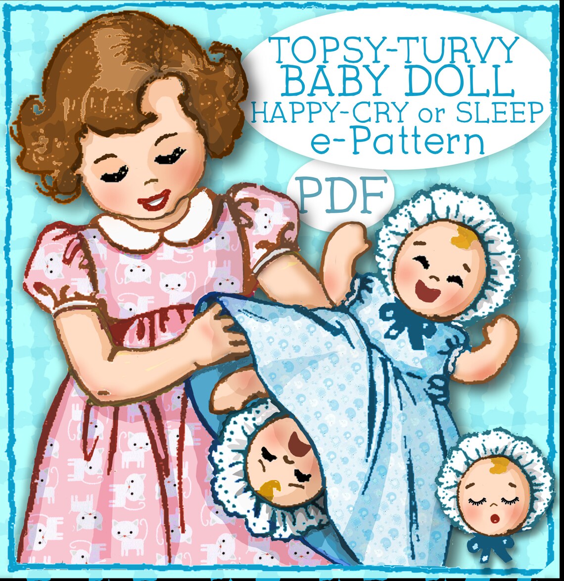 E-Z Topsy Turvey Baby Doll 15 & 8"- Vintage Epattern Upsidedown Doll ...