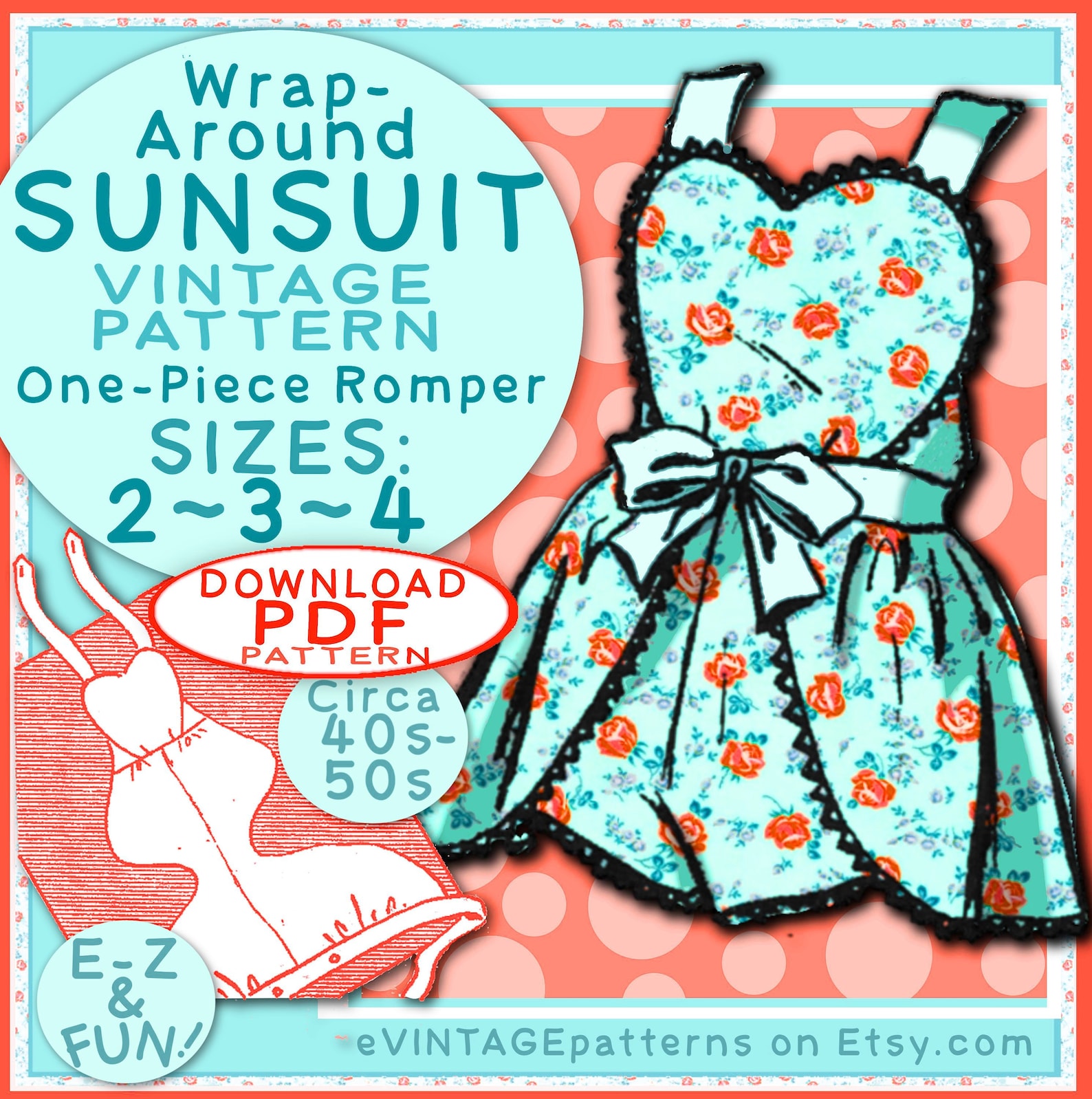 SUN SUIT Pattern 3 Sizes so Sweet Wraparound One-piece Romper Child ...