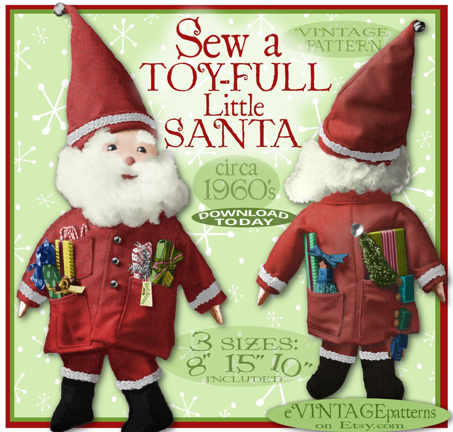 LITTLE SANTA Full of TOYS Vintage Pattern 3 Sizes 8 10 15 - Etsy