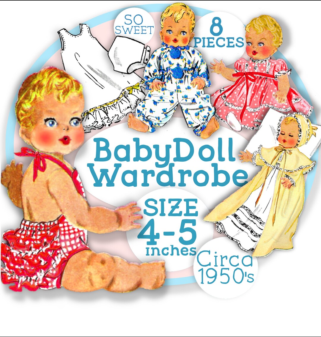 SEW Baby Doll 4 - 5 Inch Clothes 10 Pc Vintage Pattern Pdf SUNSUIT ...