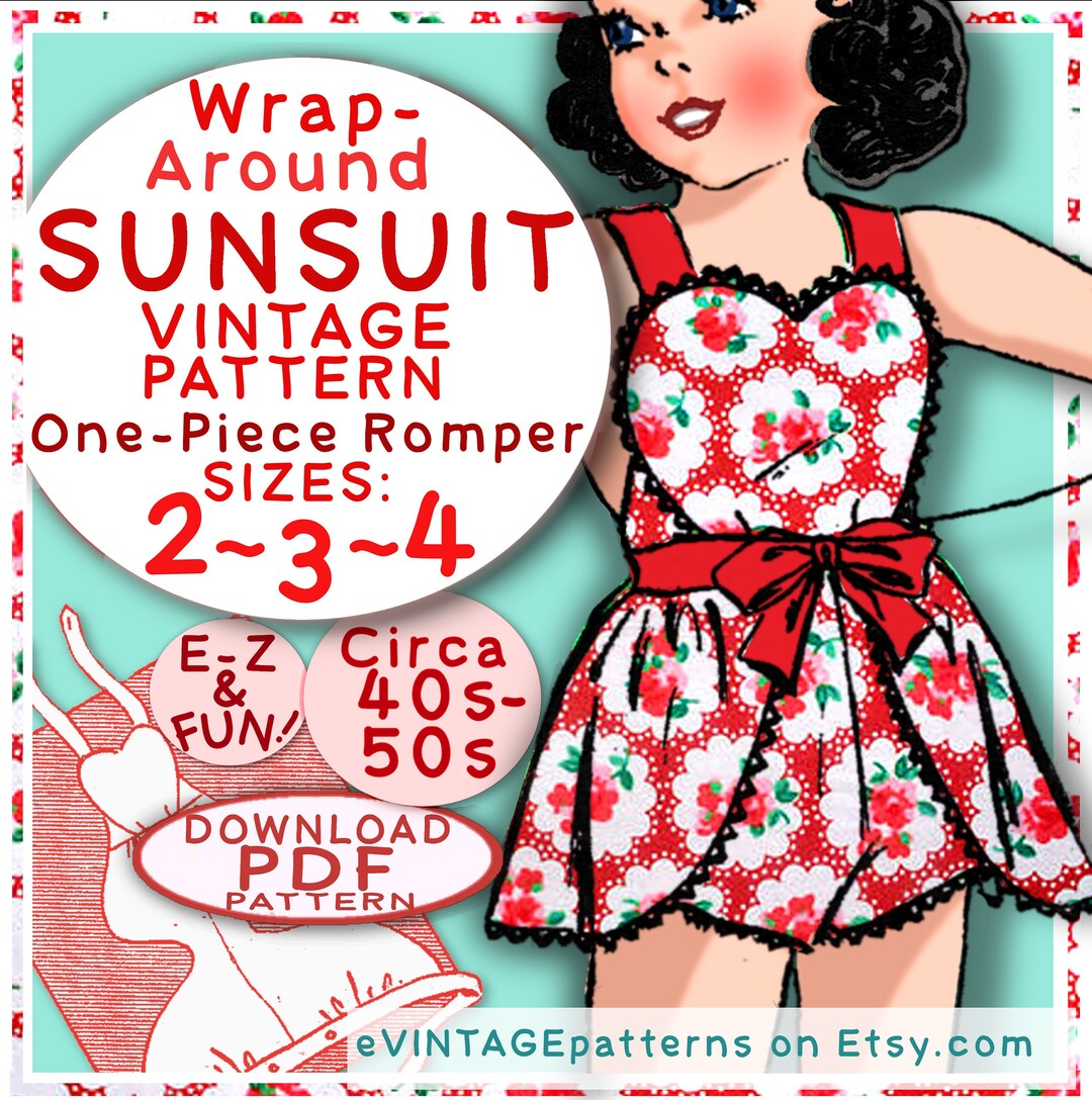 SUN SUIT Pattern 3 Sizes so Sweet Wraparound One-piece Romper Heart Bib ...