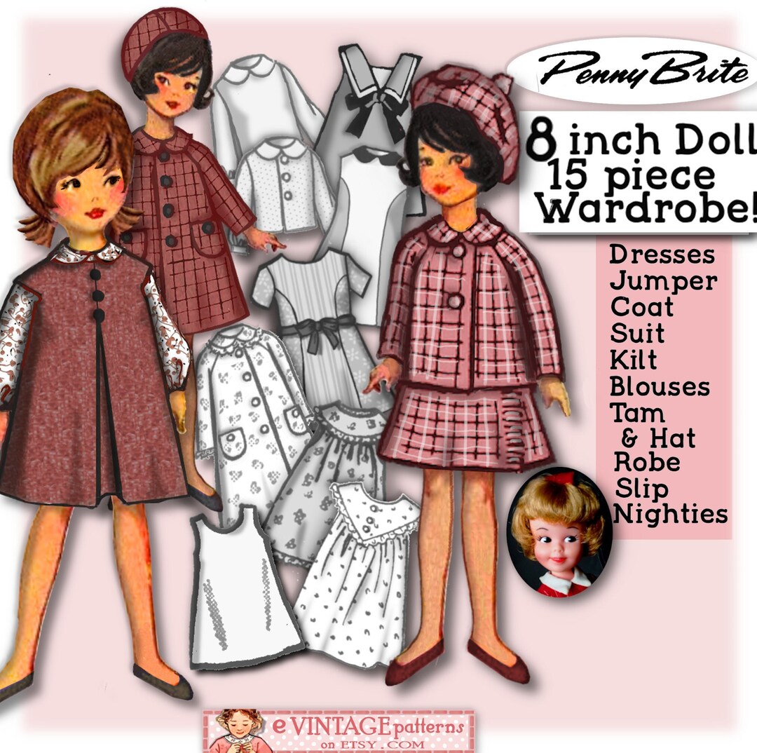 8" Doll 15 Pc Wardrobe Epatterns PENNY BRITE Vintage 60s Fits 8 Inch ...