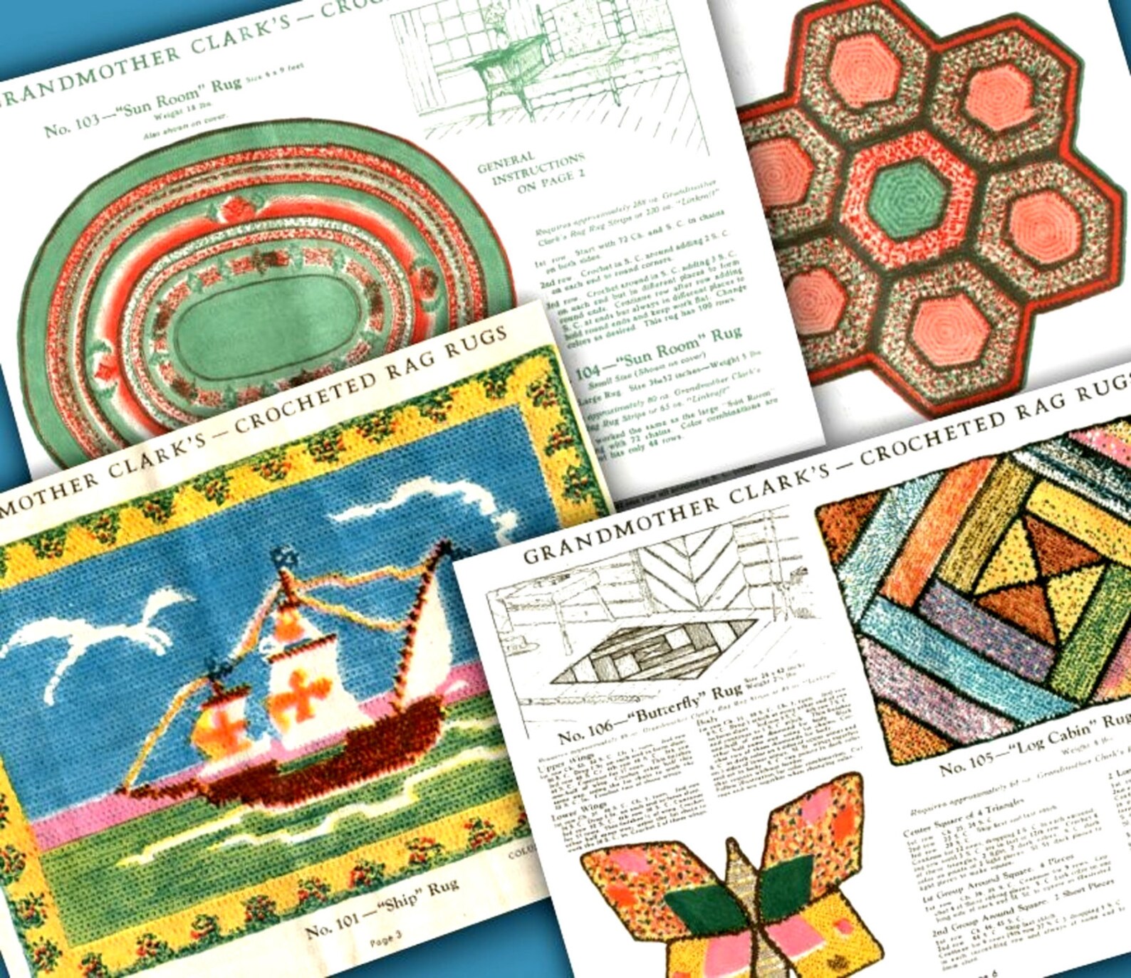 CROCHET RAG RUGS Like Grandma Rug Pattern Crocheted Wool Yarn - Etsy