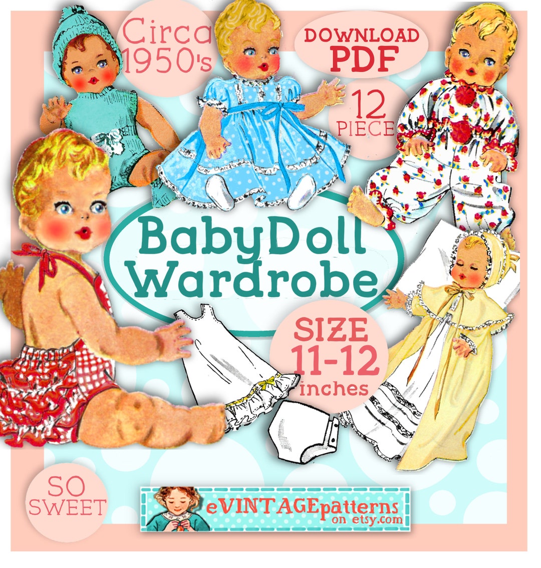 Baby Doll 11 -12 Inch 12pc Doll Clothes Vintage Pattern Pdf SUNSUIT ...