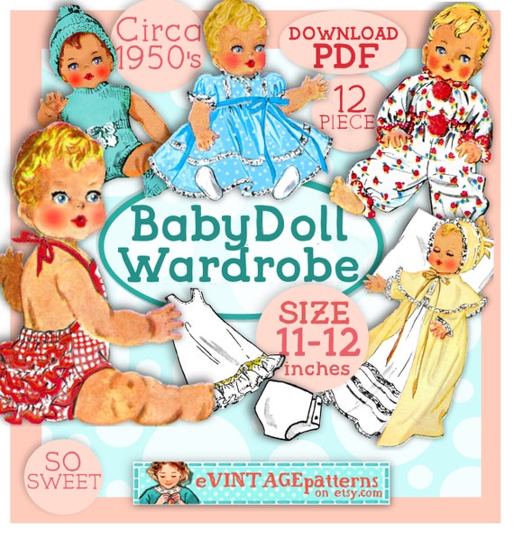Baby Doll 11 12 Inch 12pc Doll Clothes Vintage Pattern Pdf - Etsy