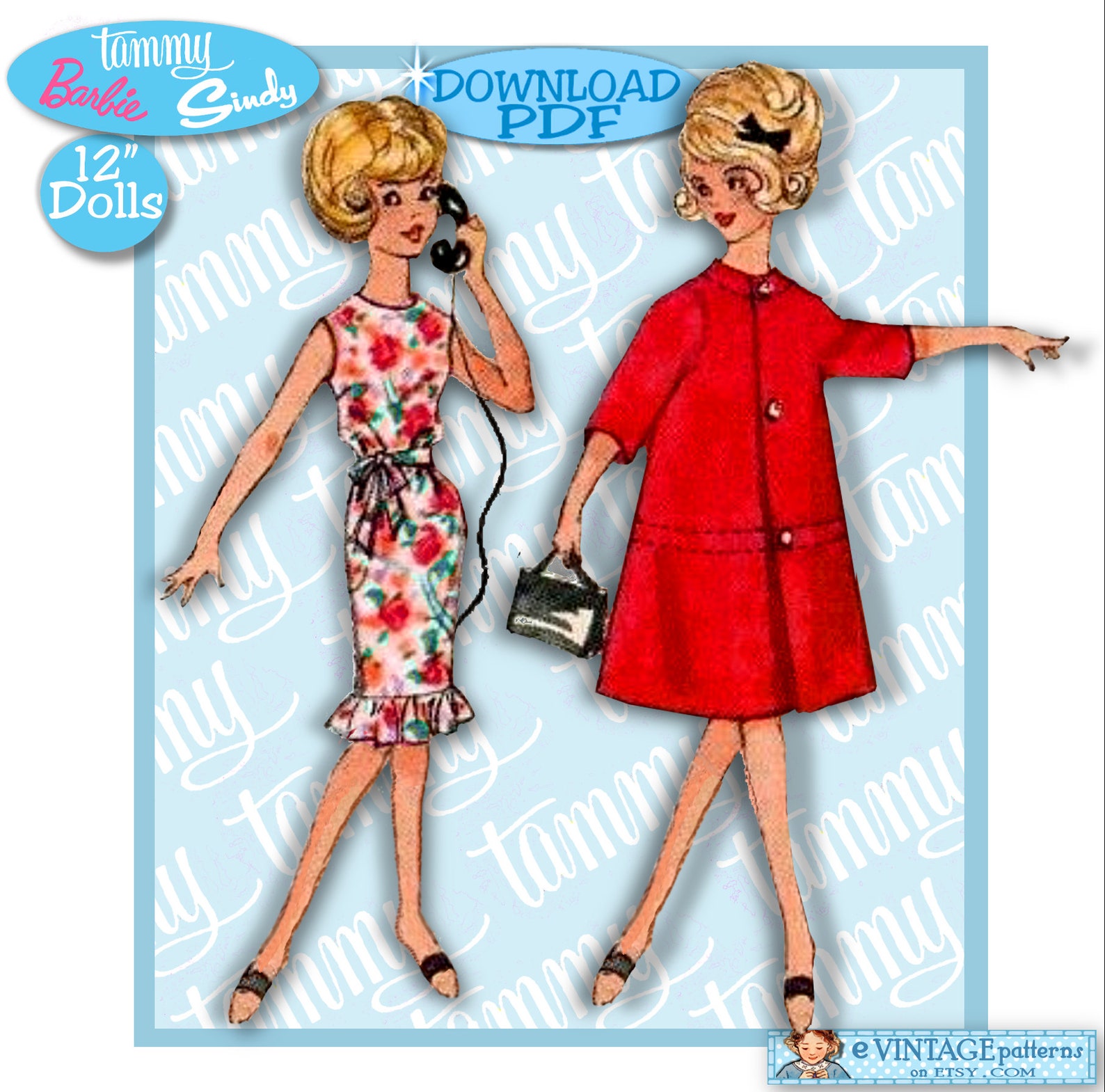 Tammy - 4338 - Doll Clothes Pattern Circa 1950-60s Gown, Dress, Capris ...