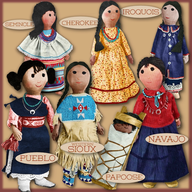 Sew Cute Dolls Native American Indian Dolls Cloth 7 Dolls Native ...