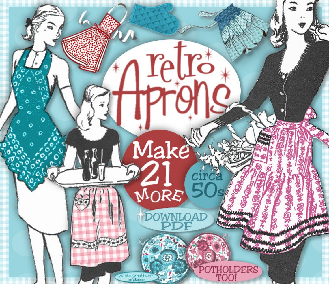 Make 21 MORE Retro Aprons Vintage Pattern Patterns E-booklet PDF - Etsy