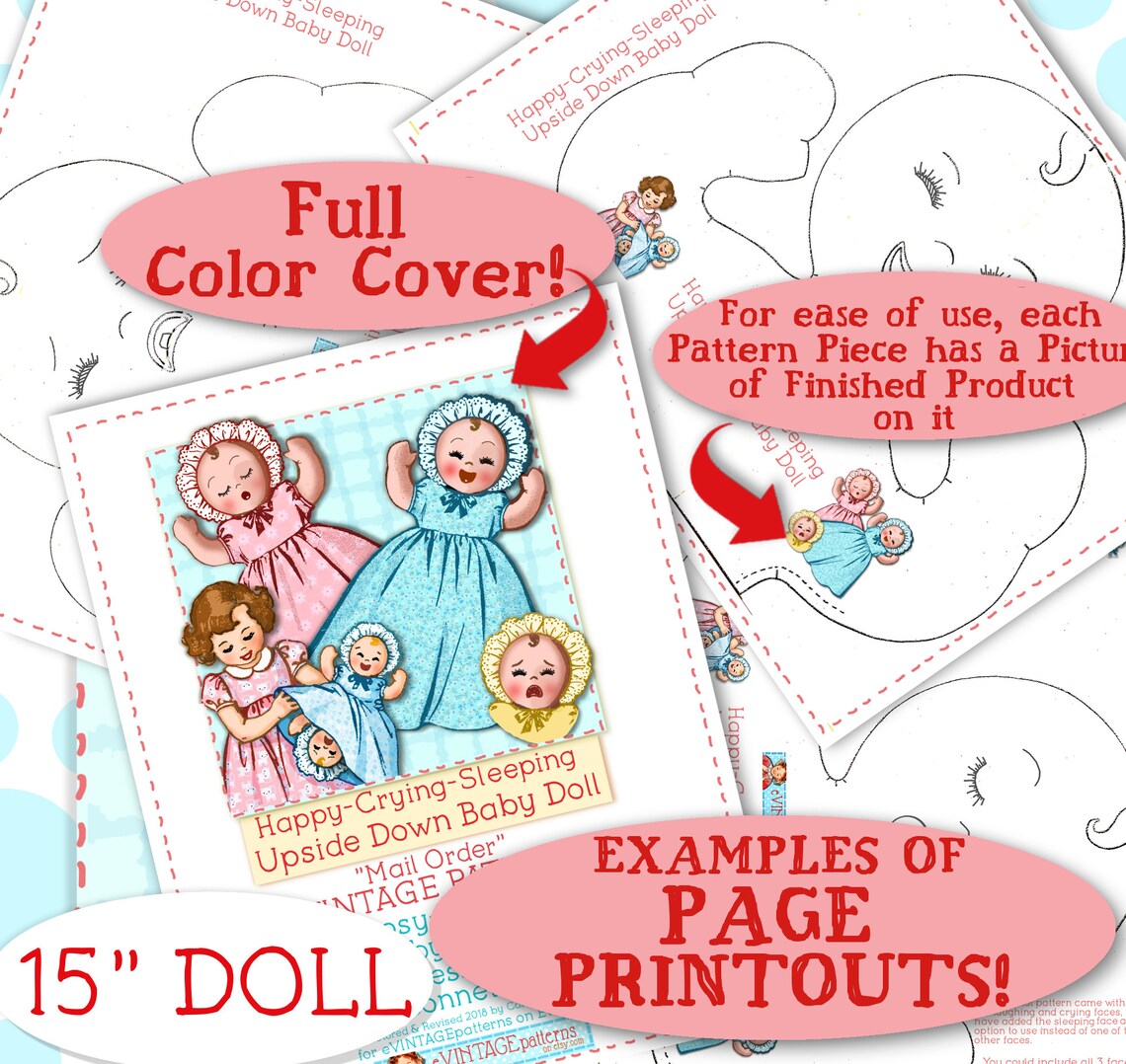 E-Z Topsy Turvey Baby Doll 15 & 8"- Vintage Epattern Upsidedown Doll ...
