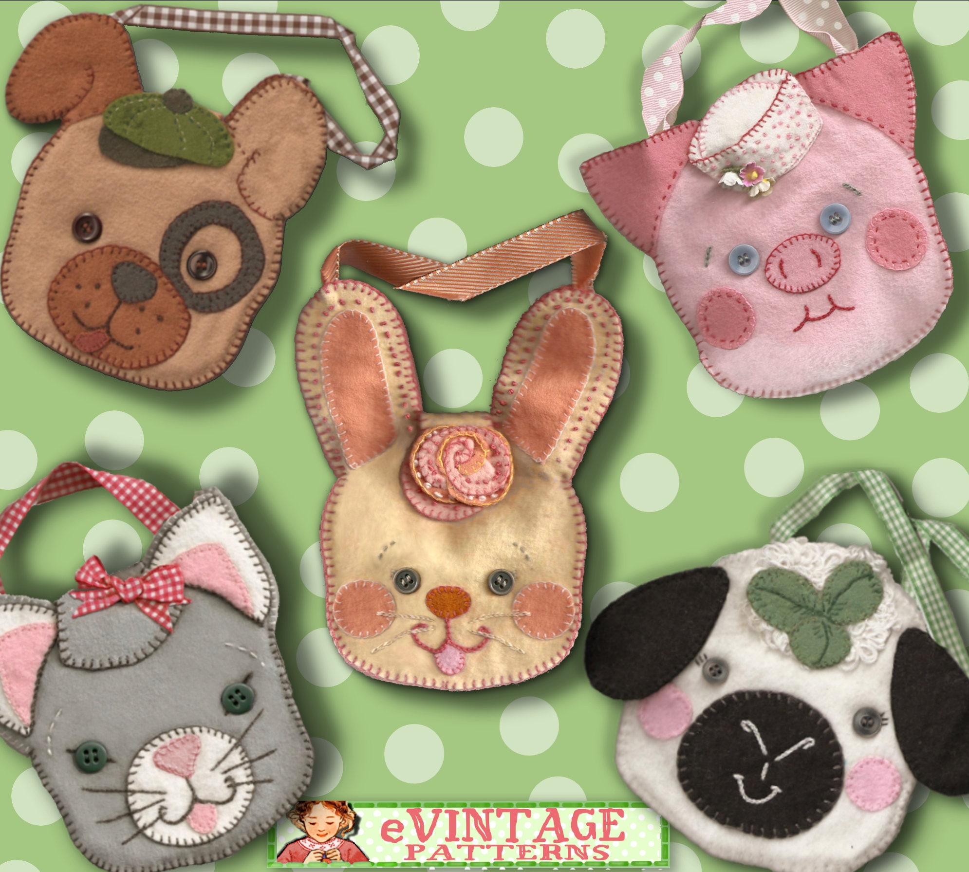 6 SWEET Animal FELT PURSES Lamb Doggie Kitty Piggy Mousie - Etsy Canada