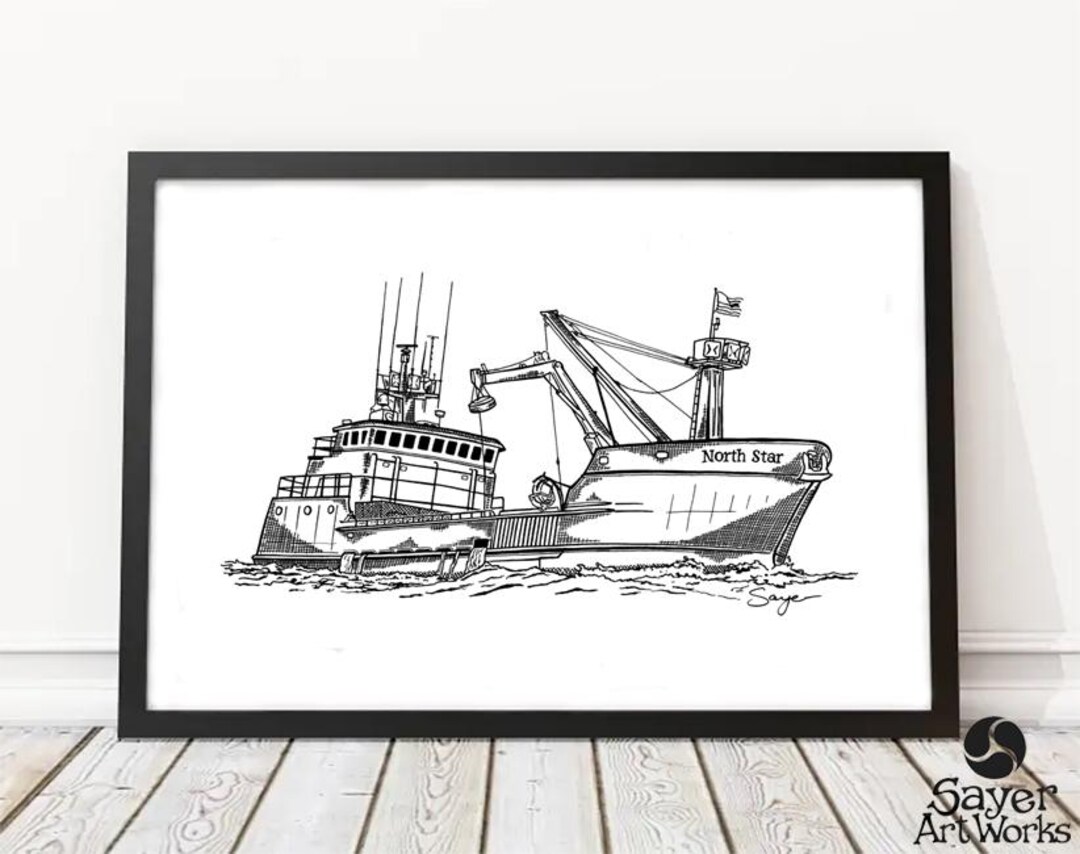 Alaska King Crab Boat - Pen & Ink Art Print - Etsy