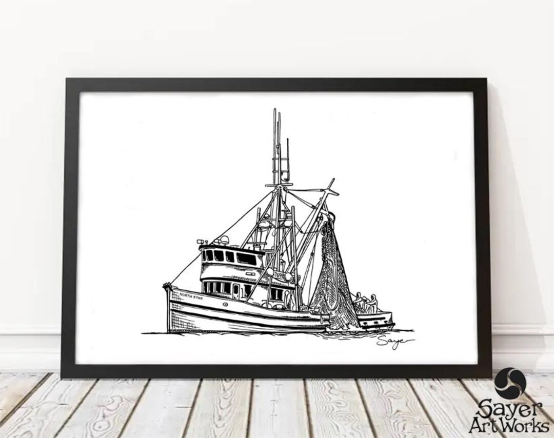 Fishing Boat - Pen & Ink Art Print - Etsy