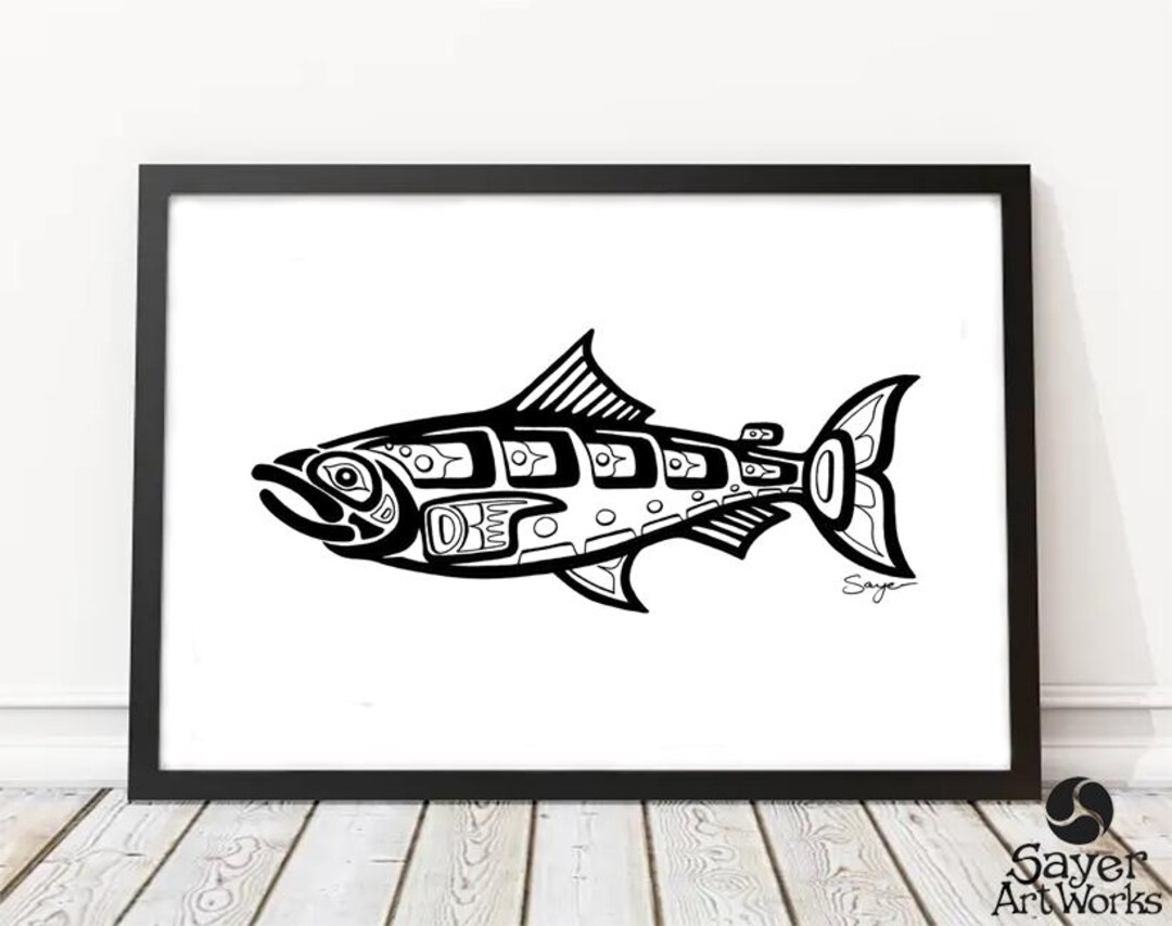 King Salmon - Pen & Ink Art Print - Northwest Coast Style Artwork - Etsy