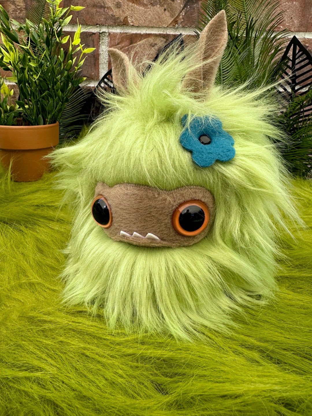 Meadow Monster Super Soft Faux Fur Plushie With Colorful Flowers ...
