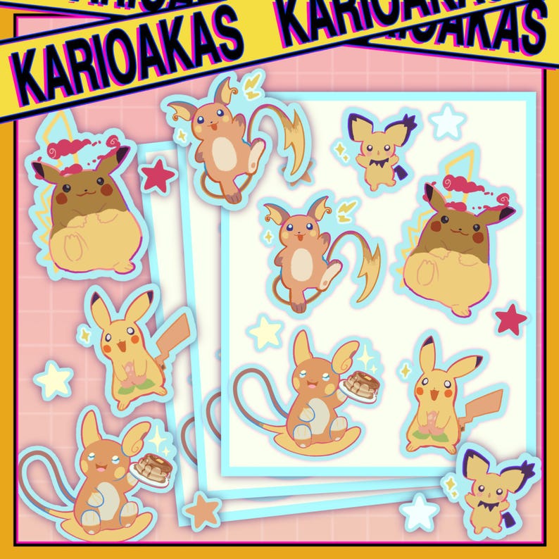 Pichu, Pikachu, & Raichu Sticker Sheet | Alola, Alolan, Mega, Pokemon ...