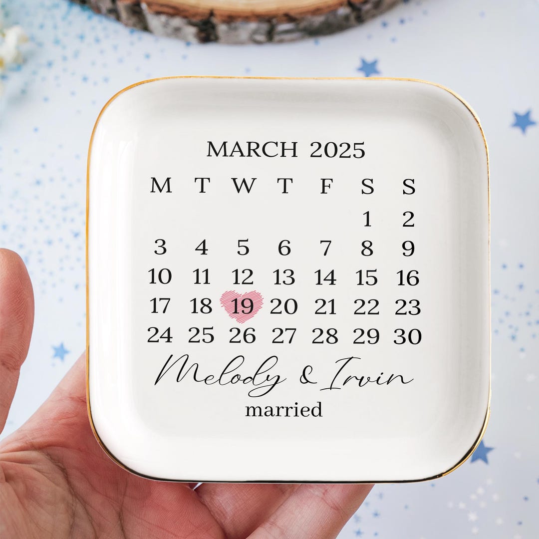 Personalized Wedding Trinket Dish, Custom Wedding Calendar Date Jewelry ...