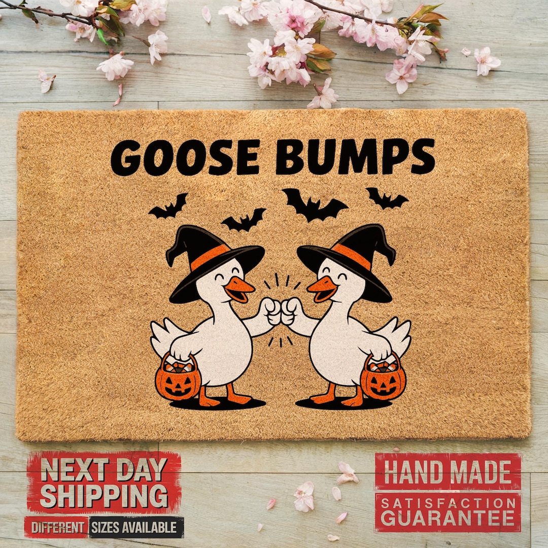 Halloween Entry Mat, Goose Bumps Welcome Mat, Spooky Geese With Witch ...