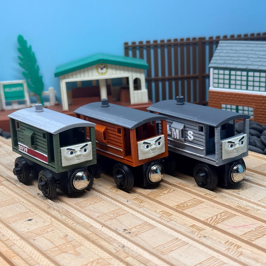 Wooden Railway Brake Van Train With 3D Face Custom Made Thomas Train ...