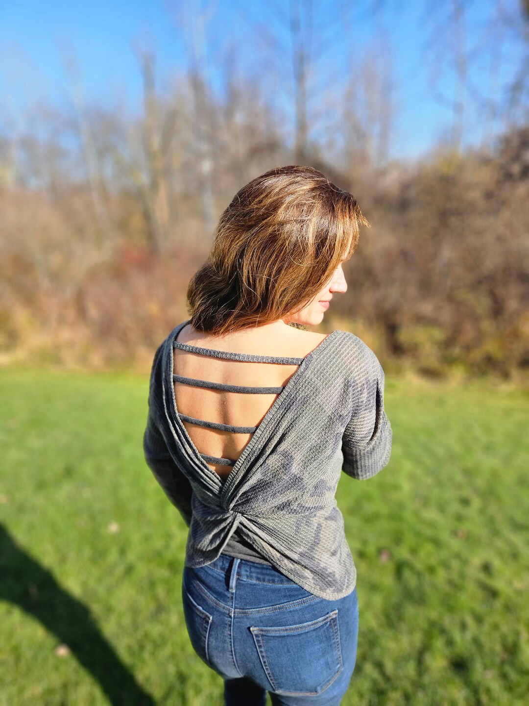 Womens Twist Back Shirt, Womens Clothing, Womens Camo Shirt, Womens ...