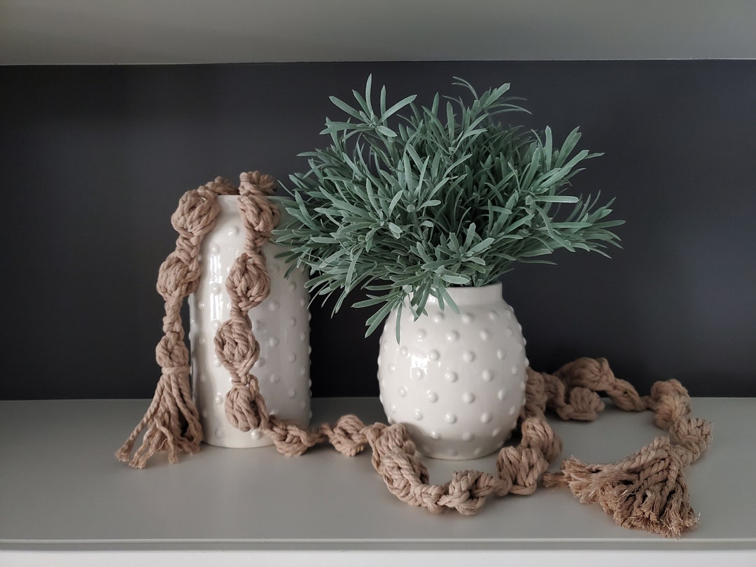 Tan Crochet Bead Garland, Crochet Garland, Knot Garland, Tassel Garland ...