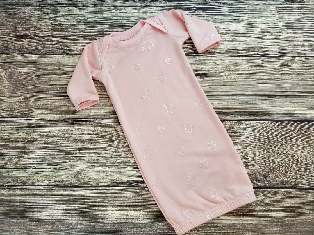 Pink Silver Star Baby Gown, Baby Shower Gift, Simple Baby Clothing ...