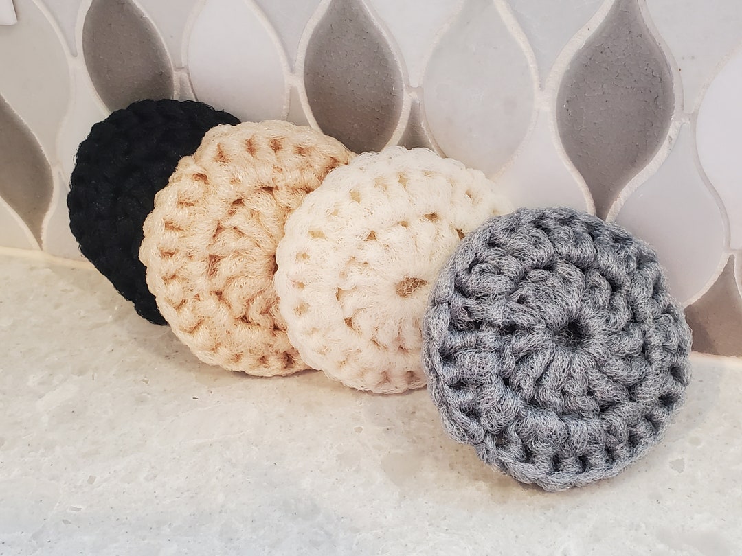 Neutral Set of Dish Scrubbies, Round Pot Scrubby, Crocheted Dish ...