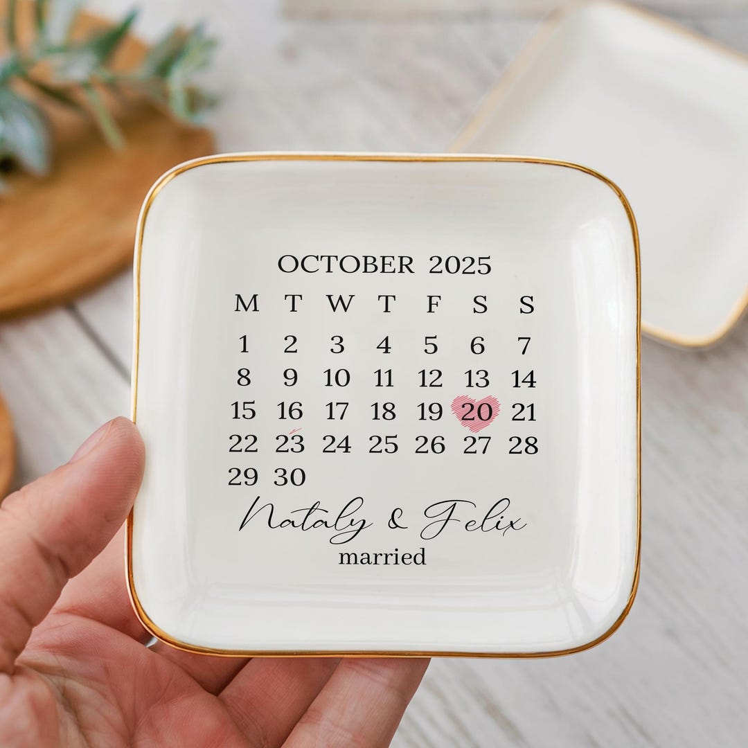 Custom Wedding Calendar Date Jewelry Dish, Wedding Ring Dish, Trinket ...