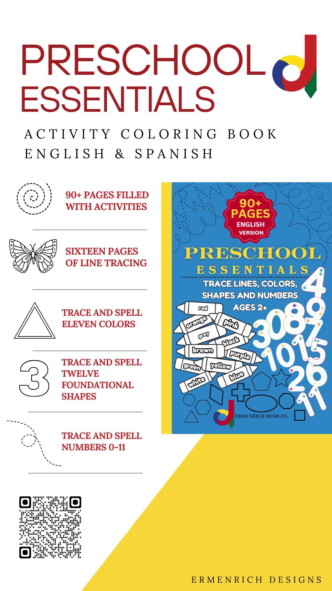 Preschool Activity Coloring Book: Trace Lines, Colors, Shapes, Numbers ...