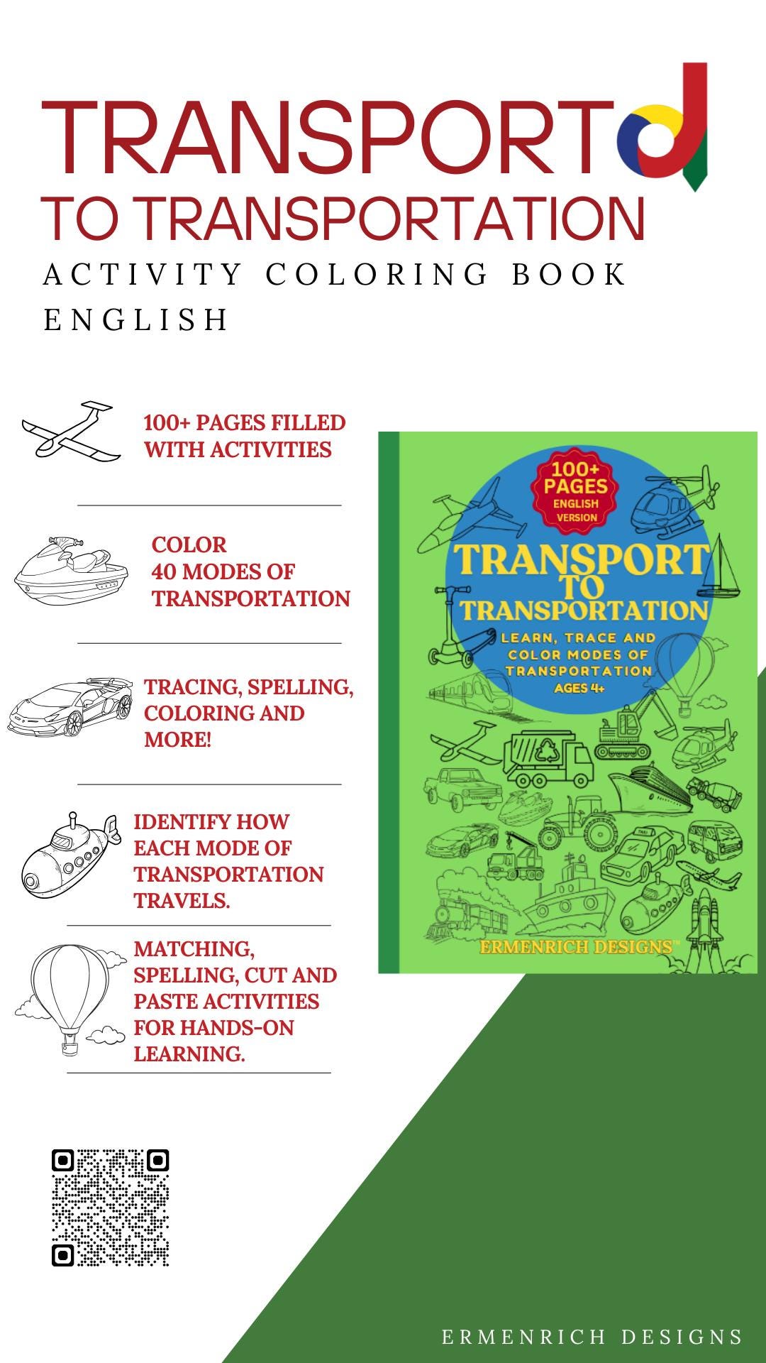 Transportation Coloring Book: Learn, Trace & Color Vehicles of ...