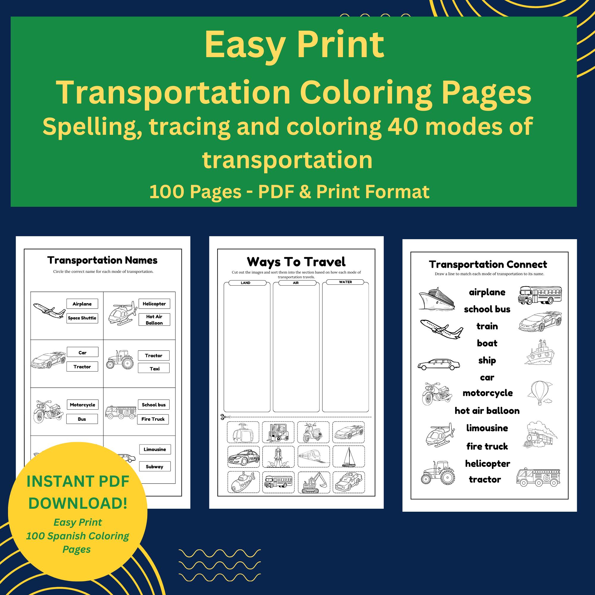 Transportation Coloring Book: 105 Activity Pages (digital Download PDF ...