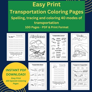 Transportation Coloring Book: 105 Activity Pages (digital Download PDF ...