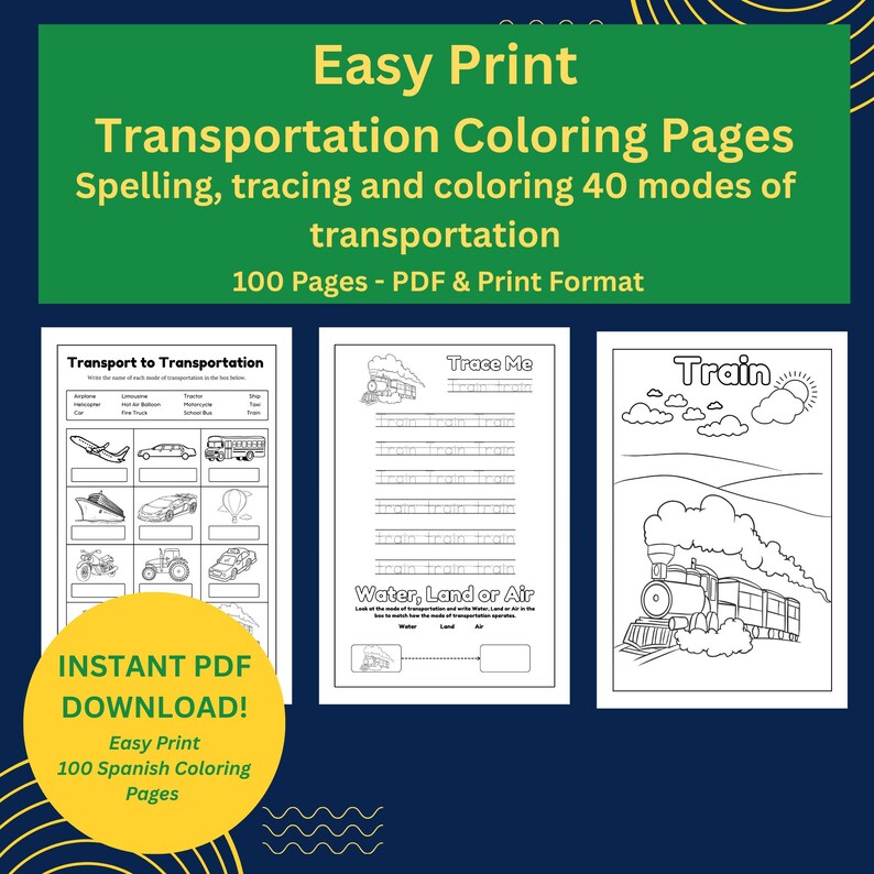 Transportation Coloring Book: 105 Activity Pages (digital Download PDF ...